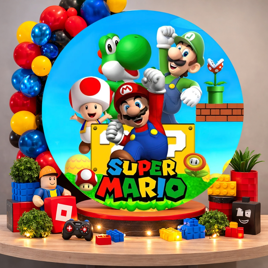 Capa Painel Redondo Mini Super Mario Bros Sublimado 50x50 Festa ...