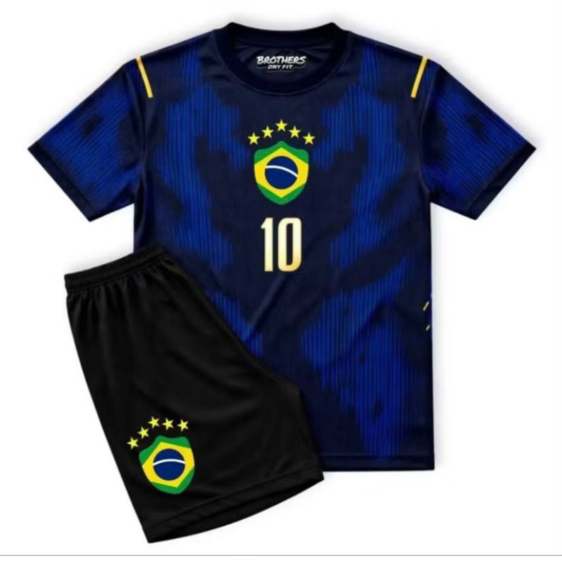Conjunto Camisa + Short Brasil Infantil Juvenil azul Seleção Brasileira ...
