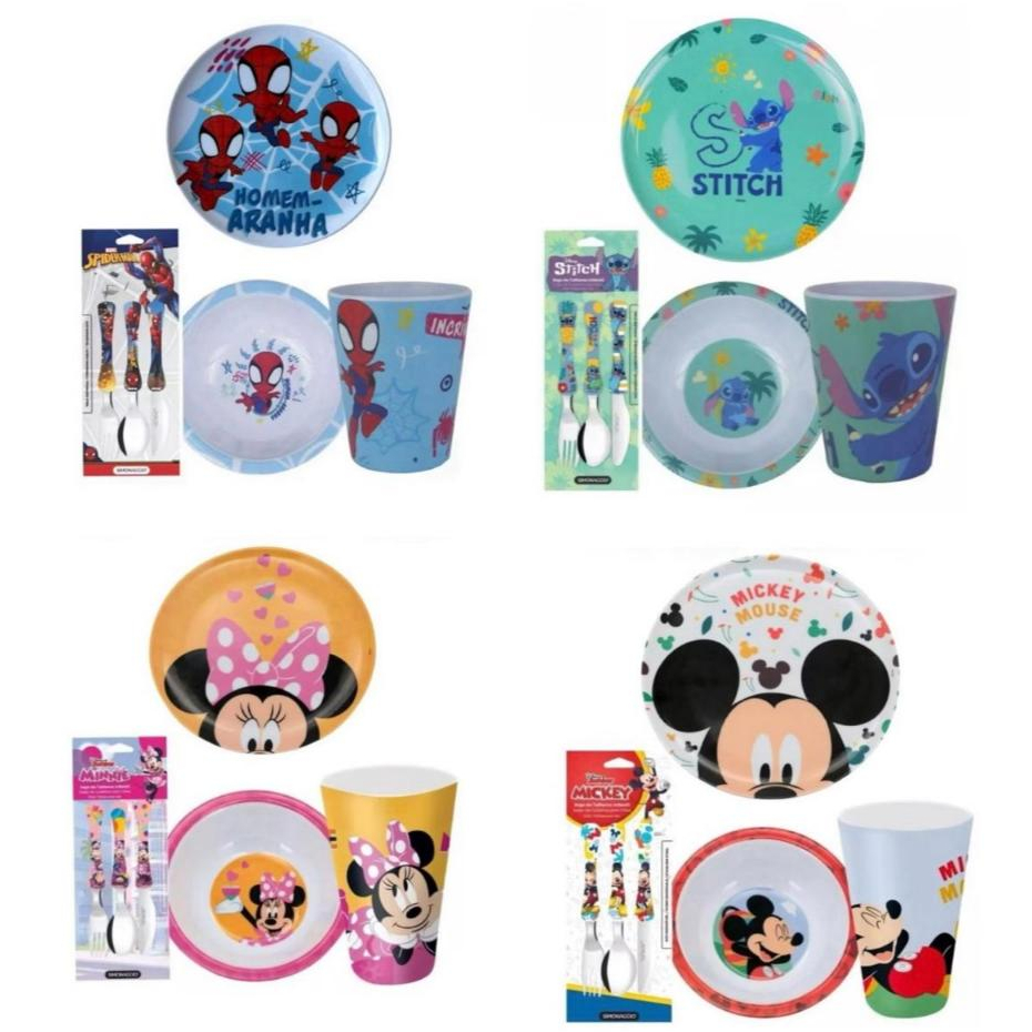 Kit Alimentação Infantil Disney 4 Peças Prato- Bowl - Copo e Talher ...