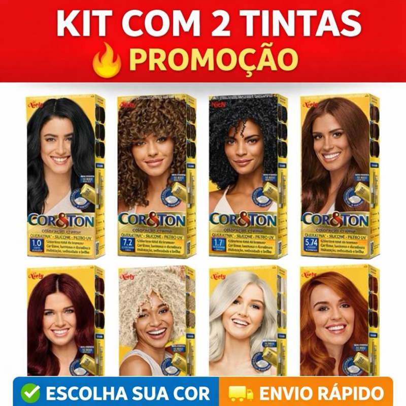 Kit 2 unidades - Tinta de cabelo Cor & Ton cobertura, coloração ...