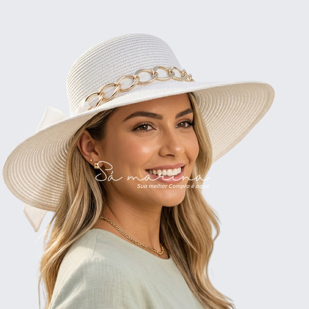 Chapéu Feminino Casual Elegante com Laço – Aba Larga, Proteção Contra o ...
