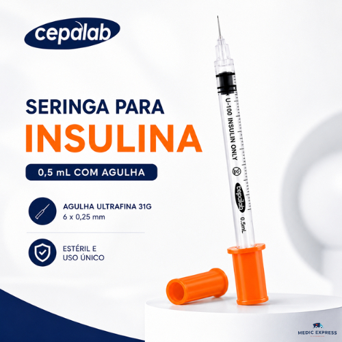 Seringa para Insulina 0,5mL 50UI com Agulha Fixa Ultrafina 6 x 0,25mm ...