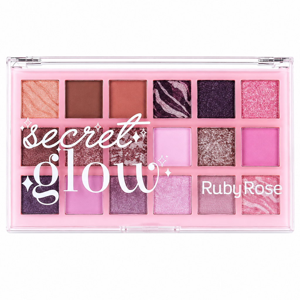 Paleta Secret Glow Ruby Rose – 18 Cores Ultra Pigmentadas para Olhares ...