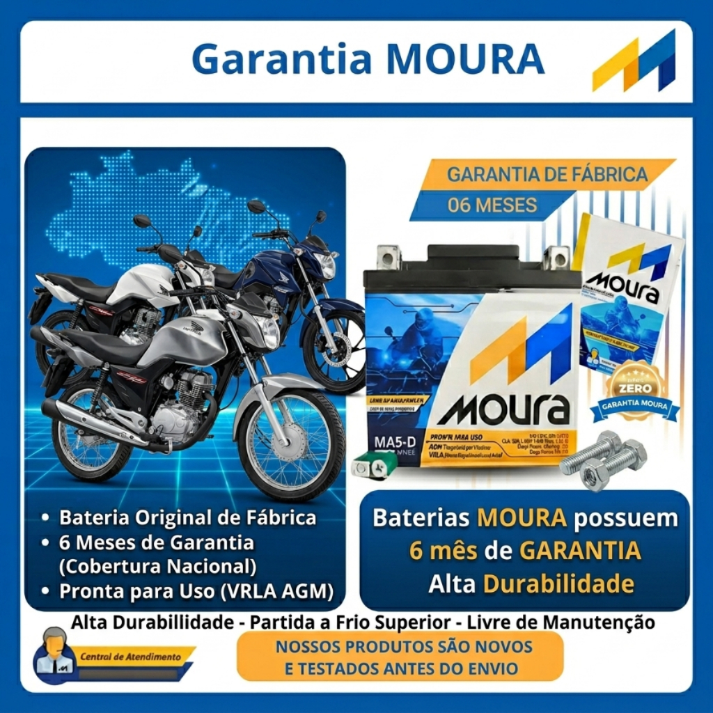 Moura Bateria Moto Ma5-d 5ah Cg/titan/fan/pop/cb250f/bros150/160/xre190 ...