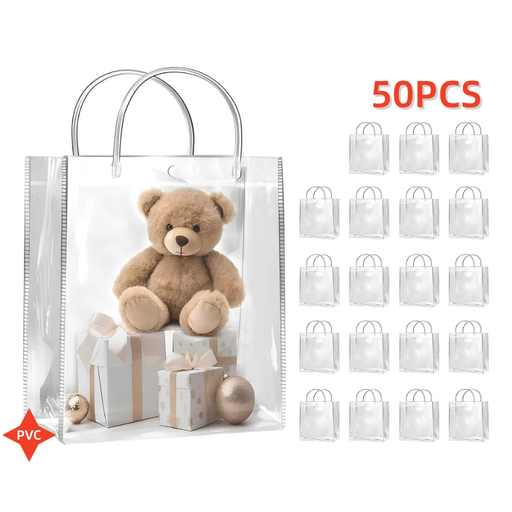 50/30pcs Transparent Gift Bag with Handle PVC Clear Plastic Party Bag ...