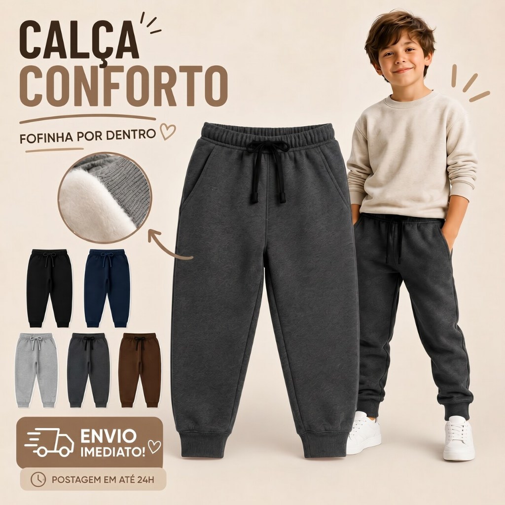 Calça Moletom de Inverno Unisex Peluciada Infantil | Shopee Brasil