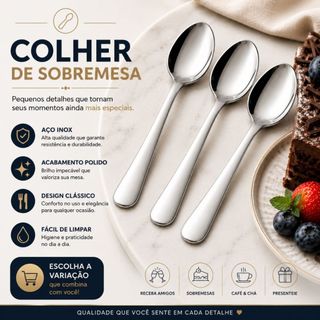 Colher de Sobremesa Aço Inox Talheres Resistentes para Cozinha Aparelho ...