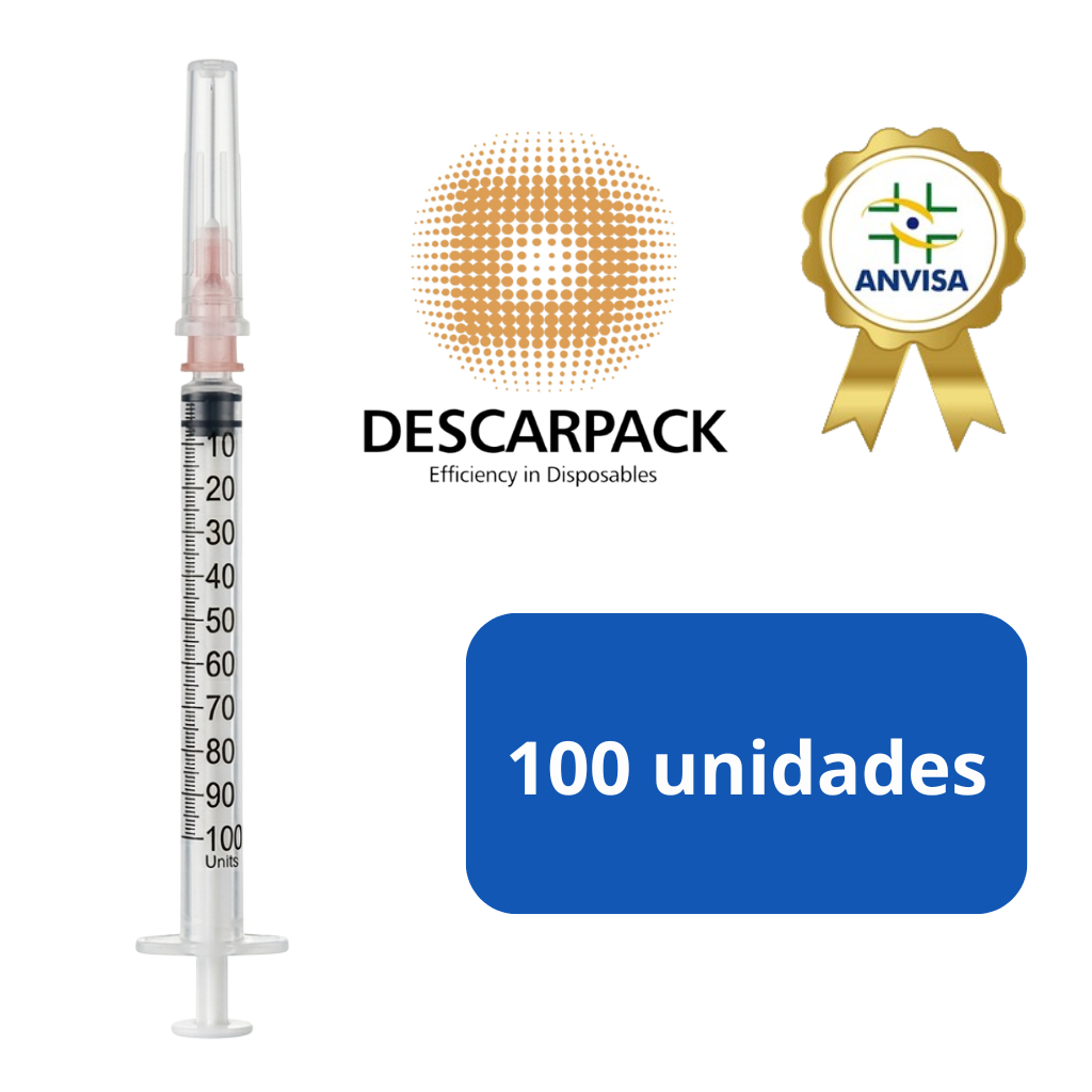 Seringa de Insulina DESCARPACK - 1ml 100UI com Agulha Removível - Luer ...