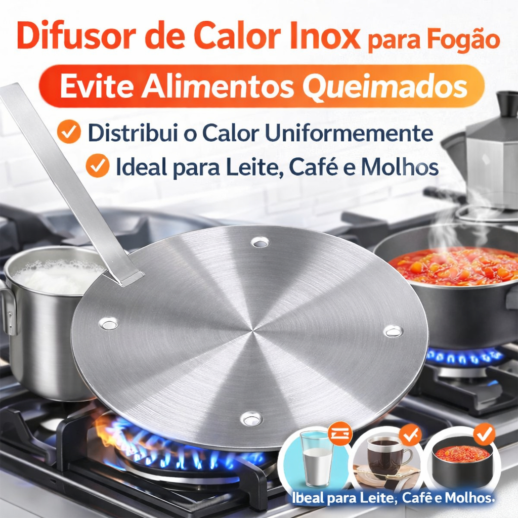 Disco Difusor de Calor Inox para Fogão Gás Indução Evita Queimar ...