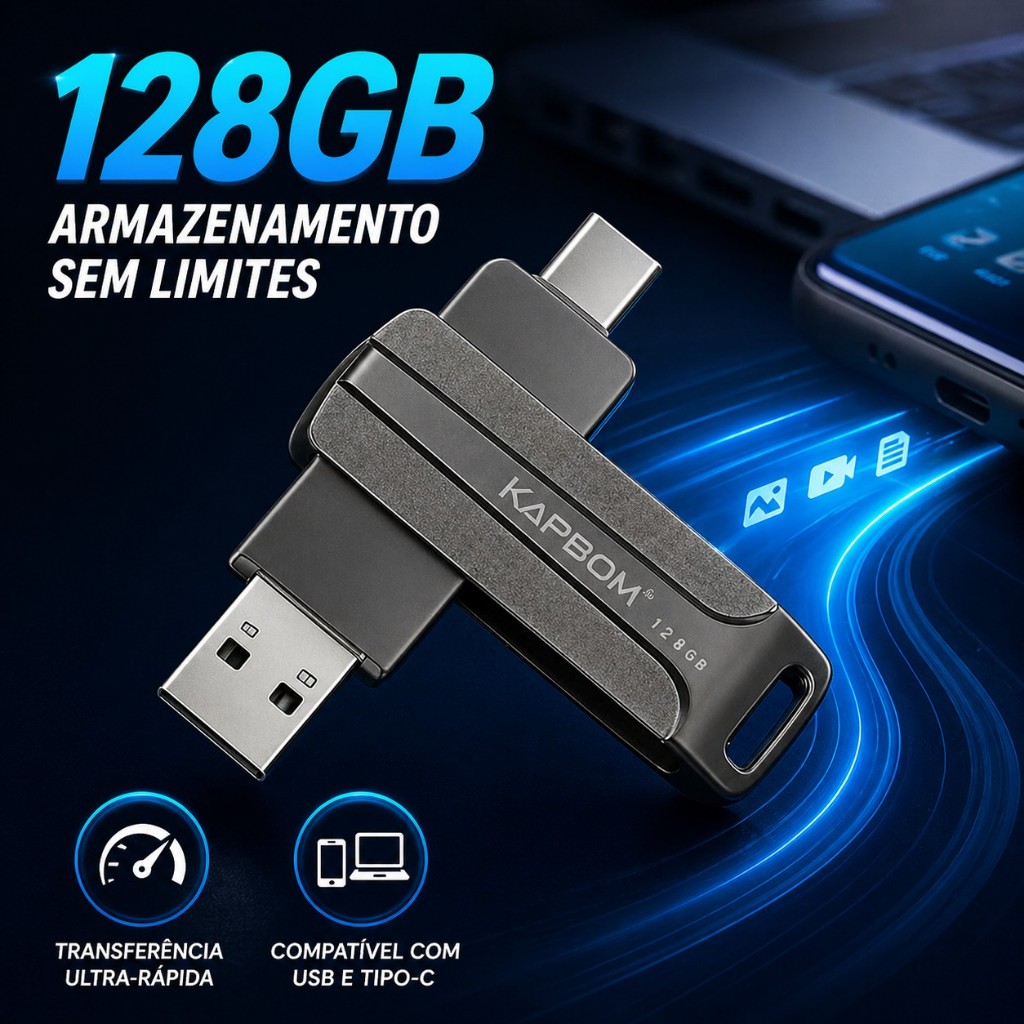 Pen Drive Metálico 128gb/64gb 2 Em 1 Usb 3.0 Velocidade Tipo-c PenDrive ...
