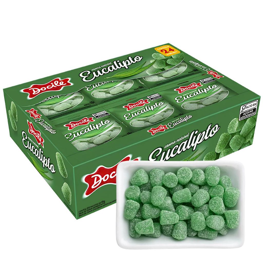 Balinhas de Goma Mini Eucalipto C/24 unidades de 18g Refrescante Docile ...