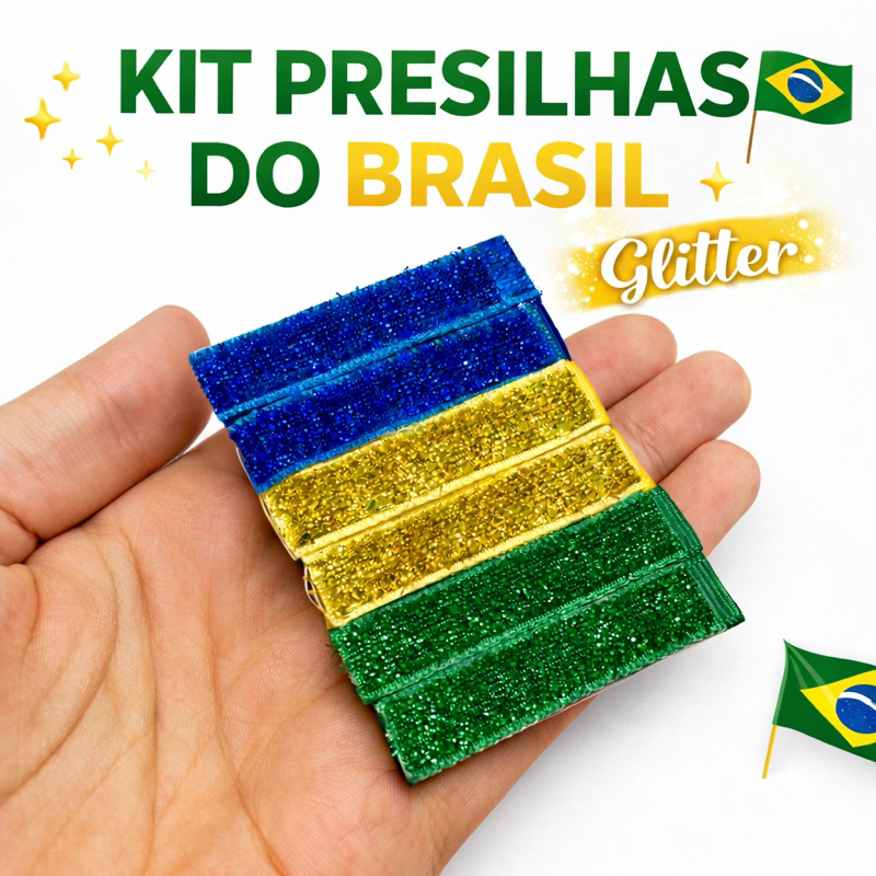 Kit 6 Presilhas Infantil Brasil com Glitter – Verde Amarelo Azul ...