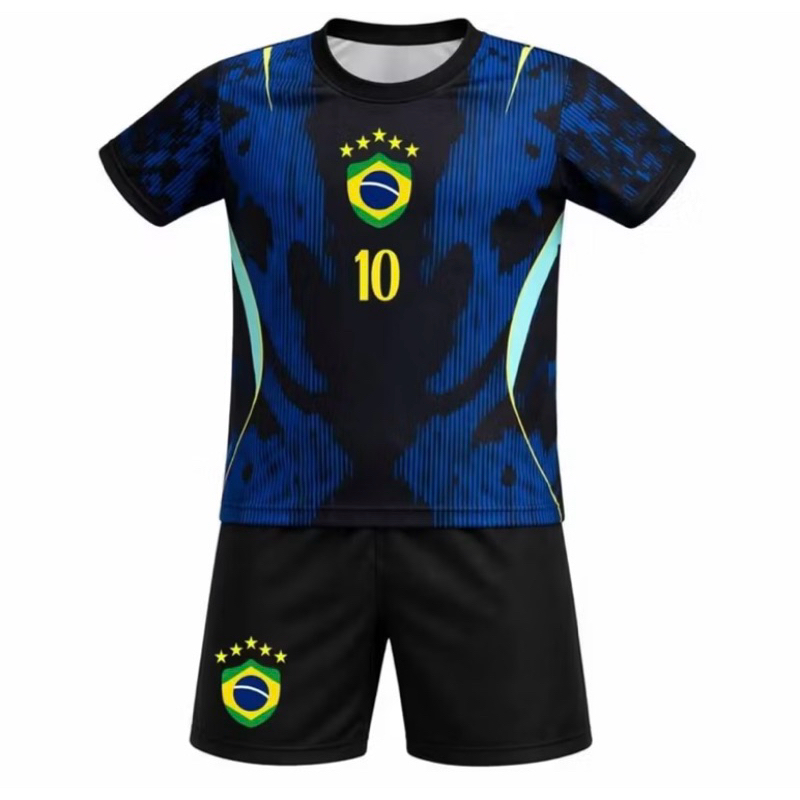 Conjunto Infantil Futebol Brasil Azul Camisa + Short Unissex 2 a 12 ...