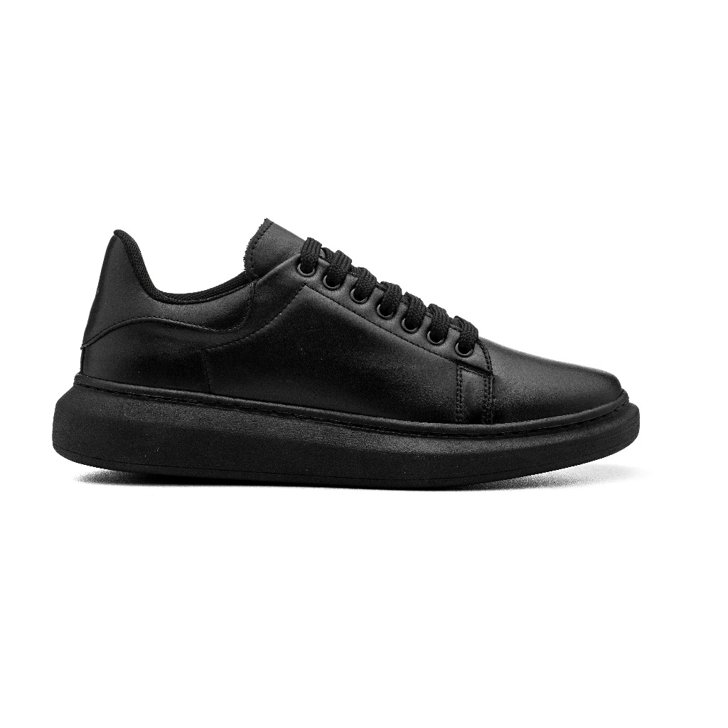 Tênis Masculino Casual Preto em Couro Legítimo Solado Alto Confortável ...
