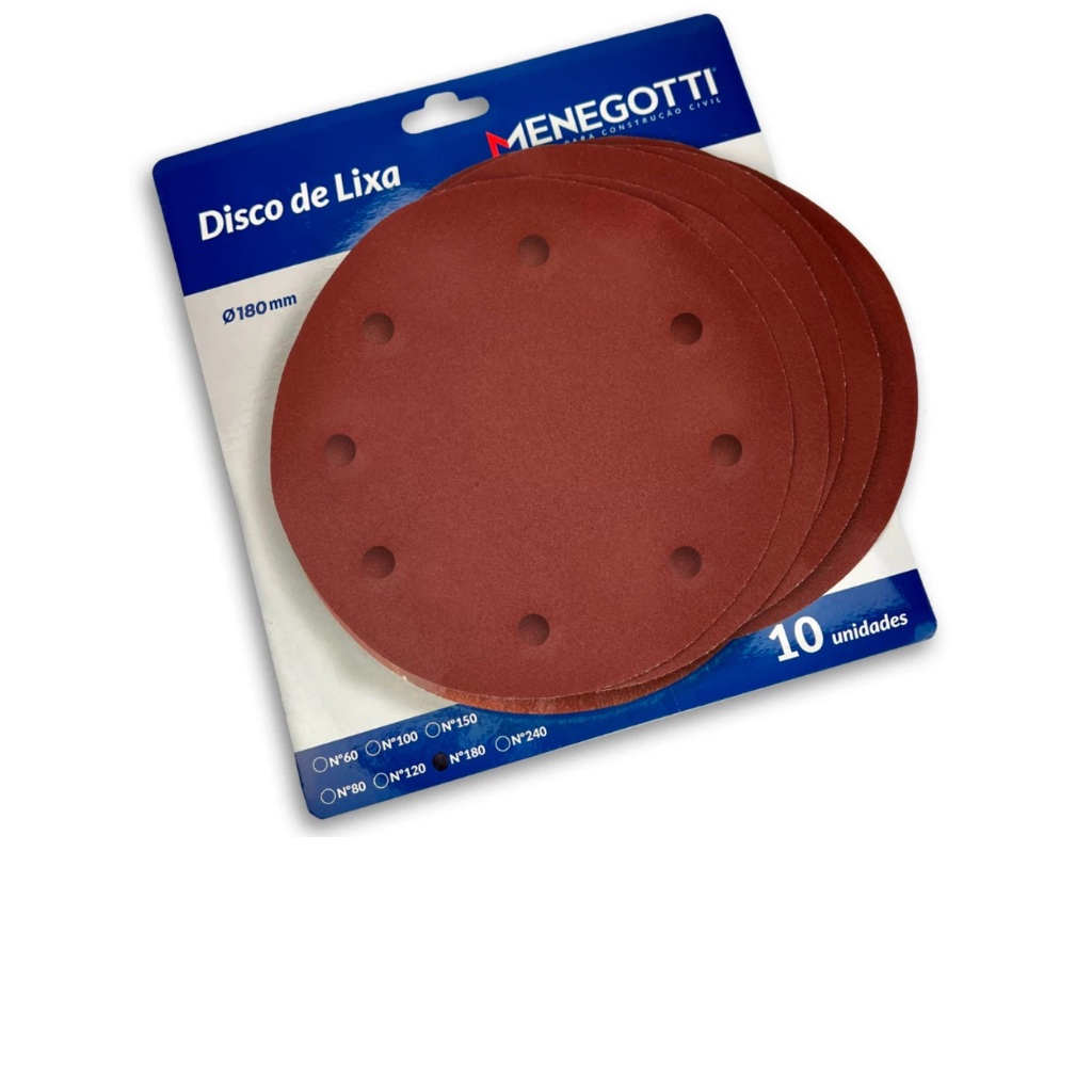 Discos de Lixas 180mm kit 10 Para Lixadeira MLP710/MLP800H Menegotti ...