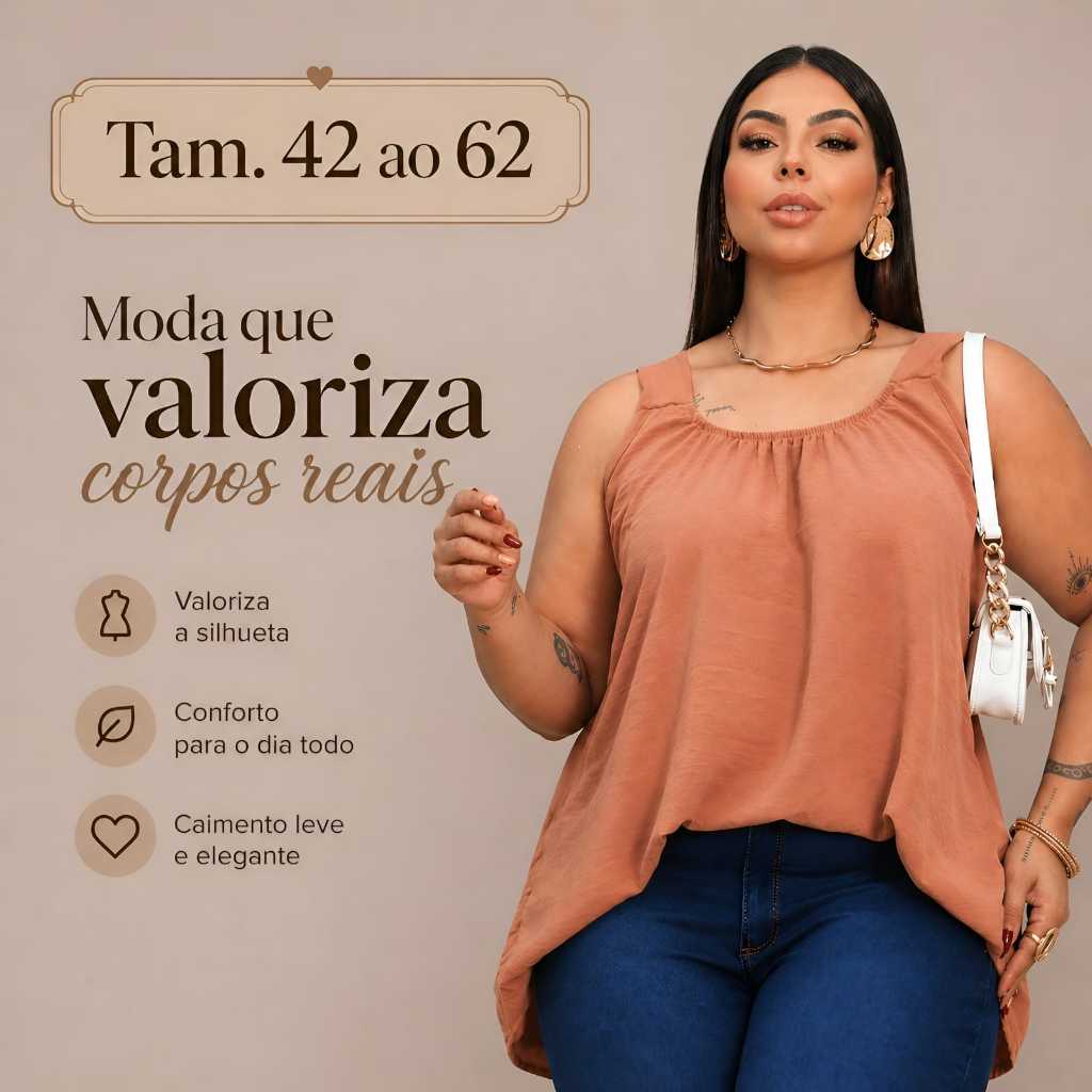 Regata Feminina Plus Size Alça Larga Bata Ampla Leve Elegante G1 G2 G3 ...