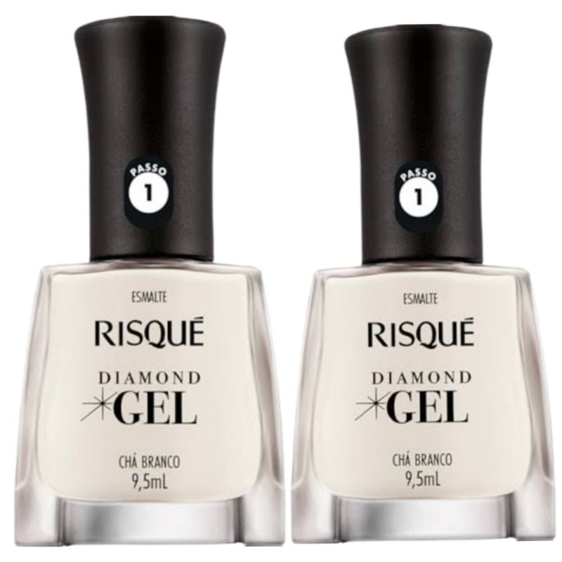 Kit 2 Esmalte Risqué Diamond Gel Chá Branco Natural 9,5ml | Shopee Brasil