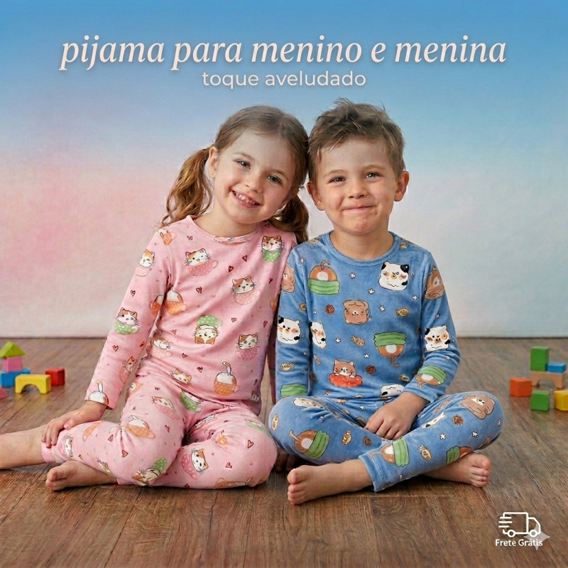 Conjunto Pijama Infantil Suede Aveludado Estampado Calça e Blusa Manga ...