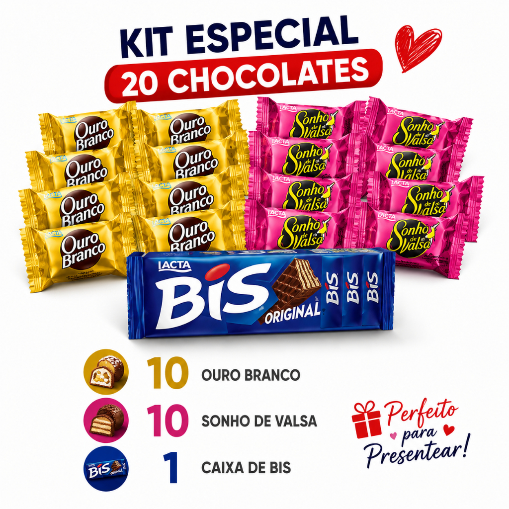 Kit Do Amor Lacta Ouro Branco + Sonho de Valsa + 1 Caixa de Bis C/20 ...