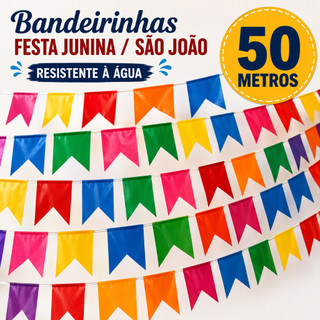 KIT 10/20/30/40/50 METROS BANDEIRINHAS FESTA JUNINA / SÃO JOÃO EM PAPEL ...