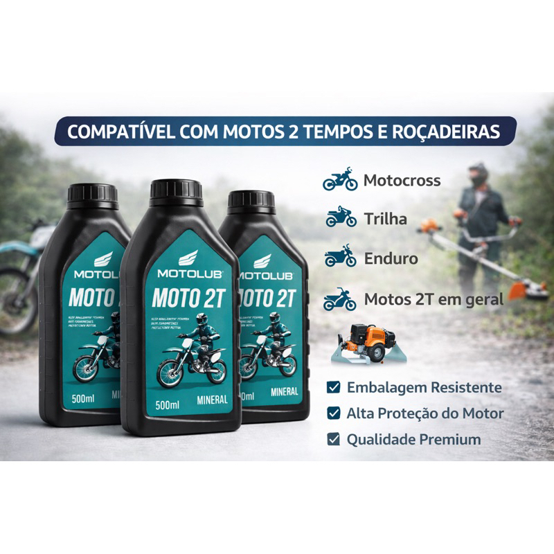 Kit 3 unidades Óleo 2T Motolub Mineral 500ml Lubrificante Moto 2 Tempos ...
