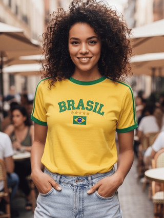 Camisa Feminina Brasil Bandeira Bordada Modelo Regular sem estado ...