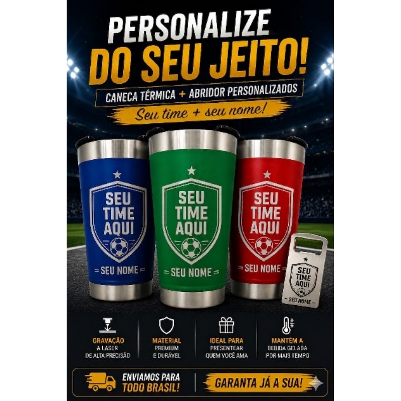 Copo Térmico Personalizado com tampa e abridor 473 ml | Shopee Brasil