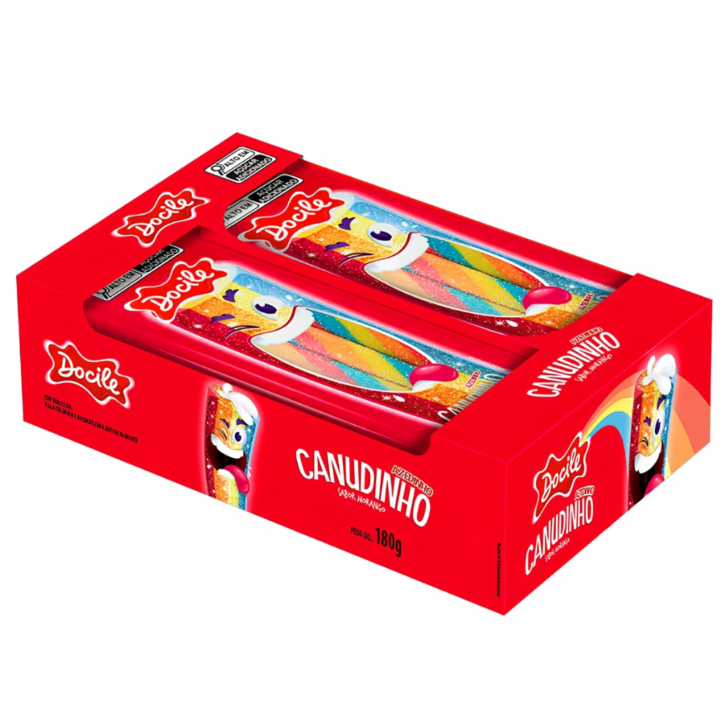 Display Canudinho Colorido Sabor Morango Cítrico Azedinho C/12 unidades ...