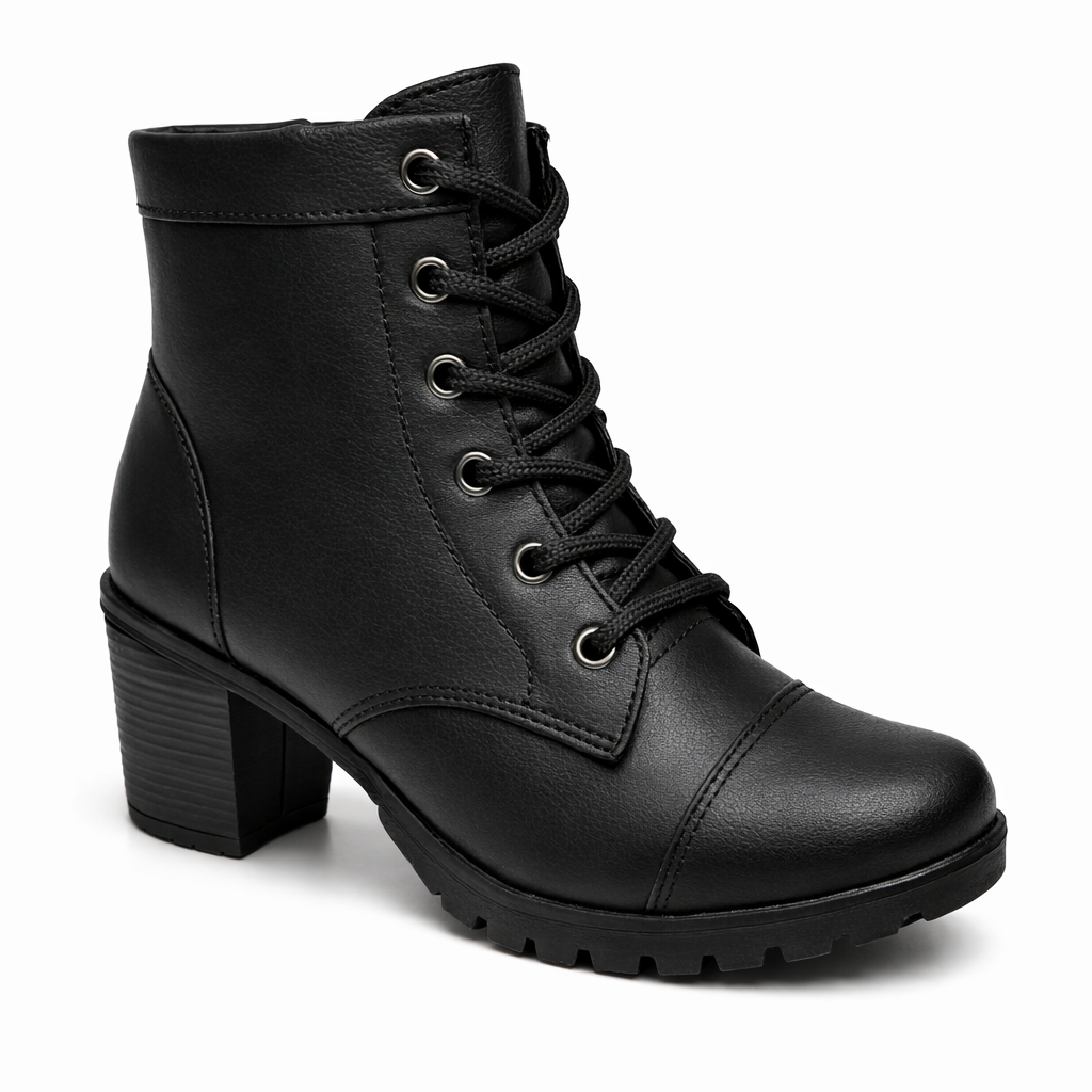 Bota Coturno Feminina Zamarini Preto Cano Curto Salto Grosso Tratorada ...