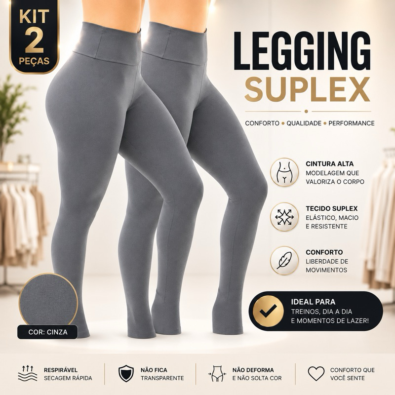 kit 2 Calça Leggings Suplex Fitness - Zero Transparência Cintura Alta ...