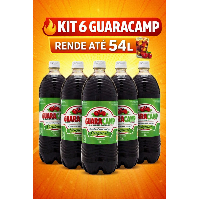 Kit 6 Guaracamp 1L Concentrado De Guaraná Rende Até 54L Refresco ...