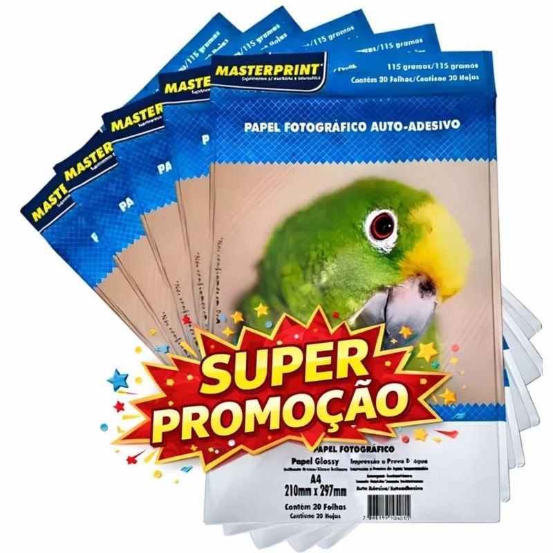 Papel Foto Adesivo A4 Glossy 115g 200 Folhas Masterprint. | Shopee Brasil