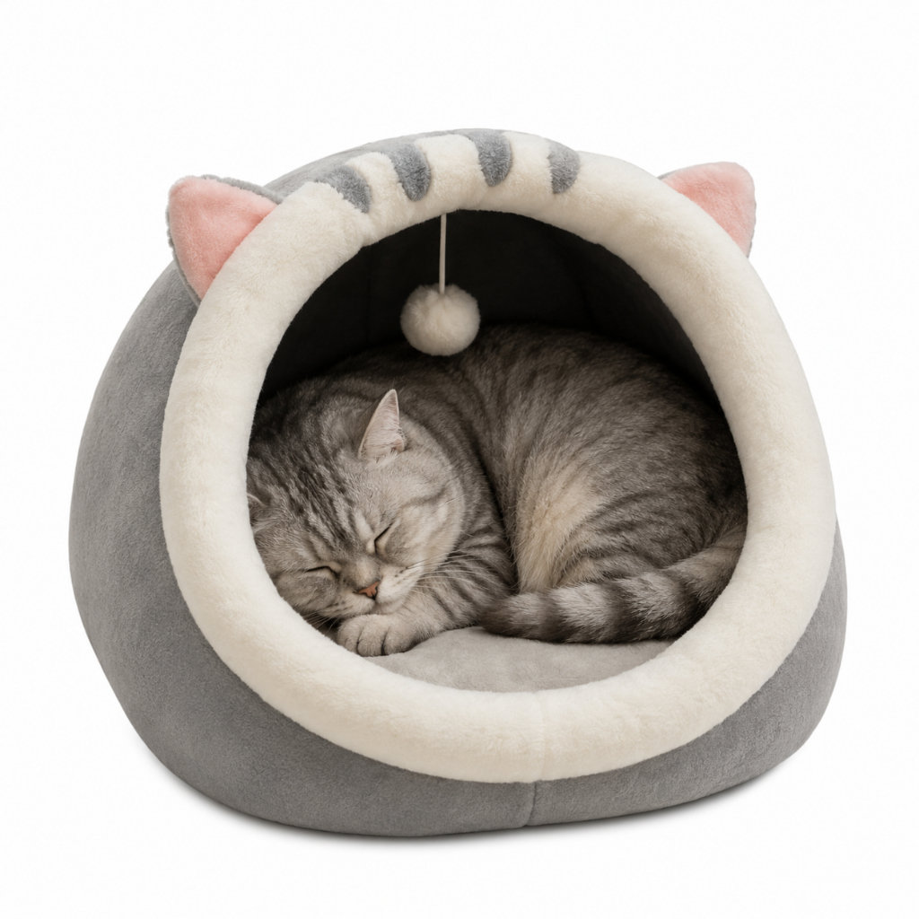 Casinha Cama Toca Pelúcia Cabana Tenda Luxo Pet Gatos Cinza Rosa Iglu ...