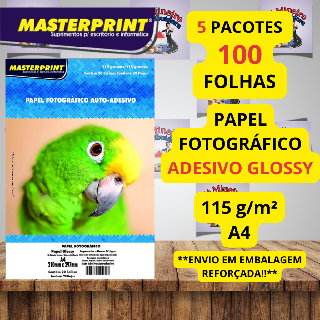 Papel Fotográfico Glossy Adesivo 115g A4 Pct c/20 Foto Glossy ...