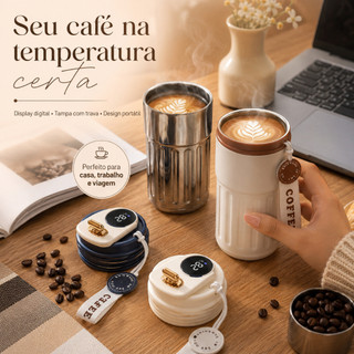 Copo Térmico Inteligente 450ml Aço Inox com Display LED Termômetro ...