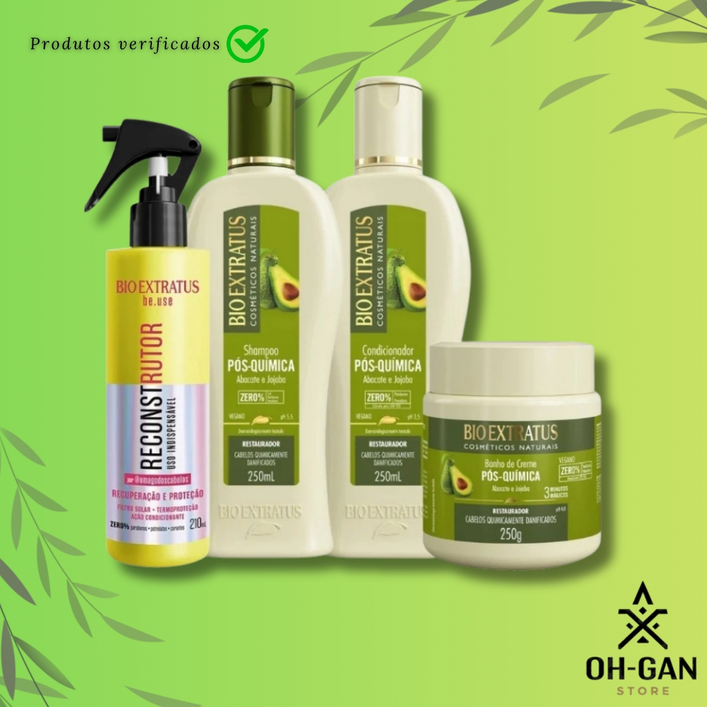 Kit completo Pós Química ABACATE 250mL + Reconstrutor buse 210mL Bio ...