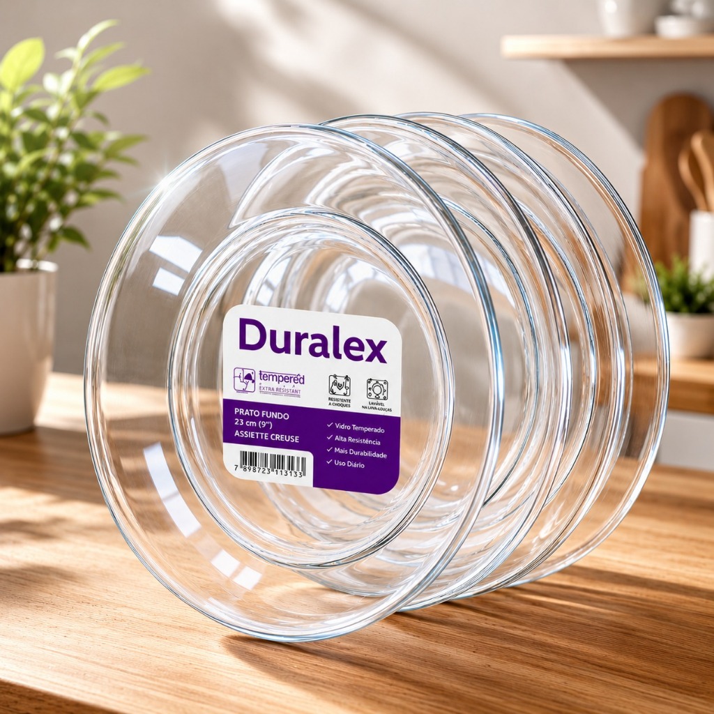 JOGO DE PRATOS FUNDOS DURALEX NADIR 22CM / VIDRO TRANSPARENTE ...