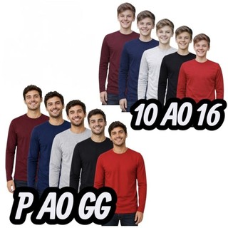 kit 5 camisas manga longa menino infantil juvenil escola uniforme 100% ...