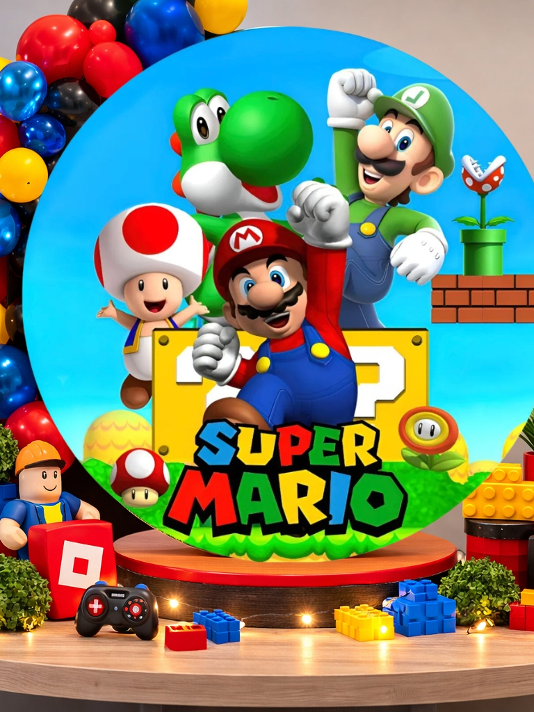 Capa Painel Redondo Mini Super Mario Bros Sublimado 50x50 Festa ...