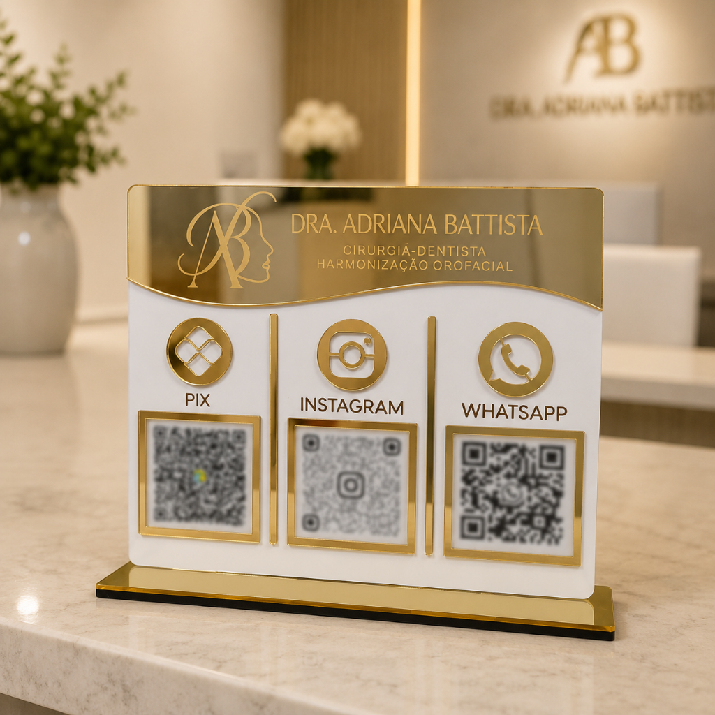Placa Sinalização Display 03 QRCodes personalizado MDF e Acrílico ...