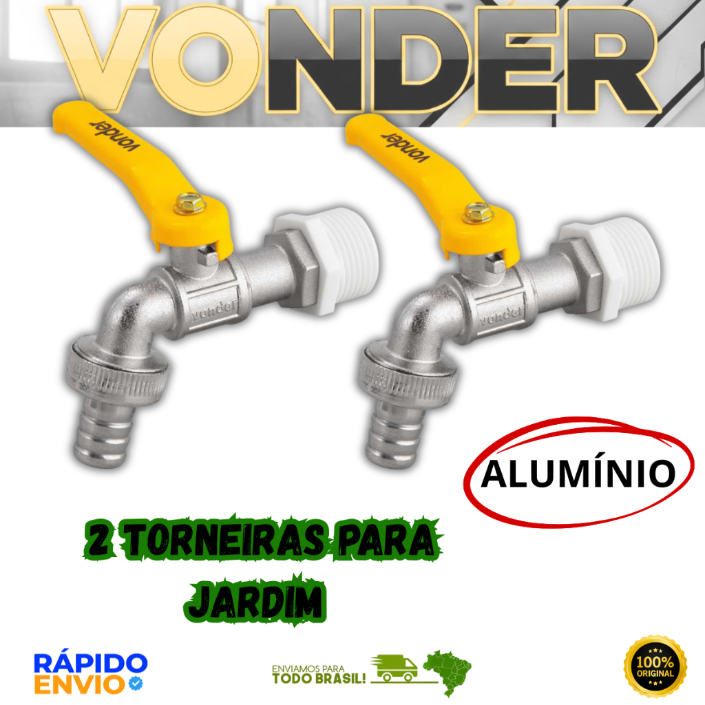 2 Torneiras Com Esfera Bucha Redução Jardim Tanque Quintal Vonder 1/2 ...