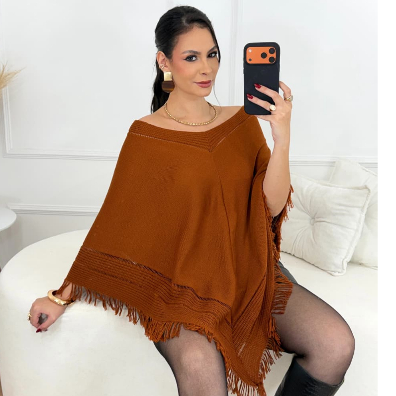 Poncho Feminino Tricot Franjas Capa Inverno Premium | Shopee Brasil