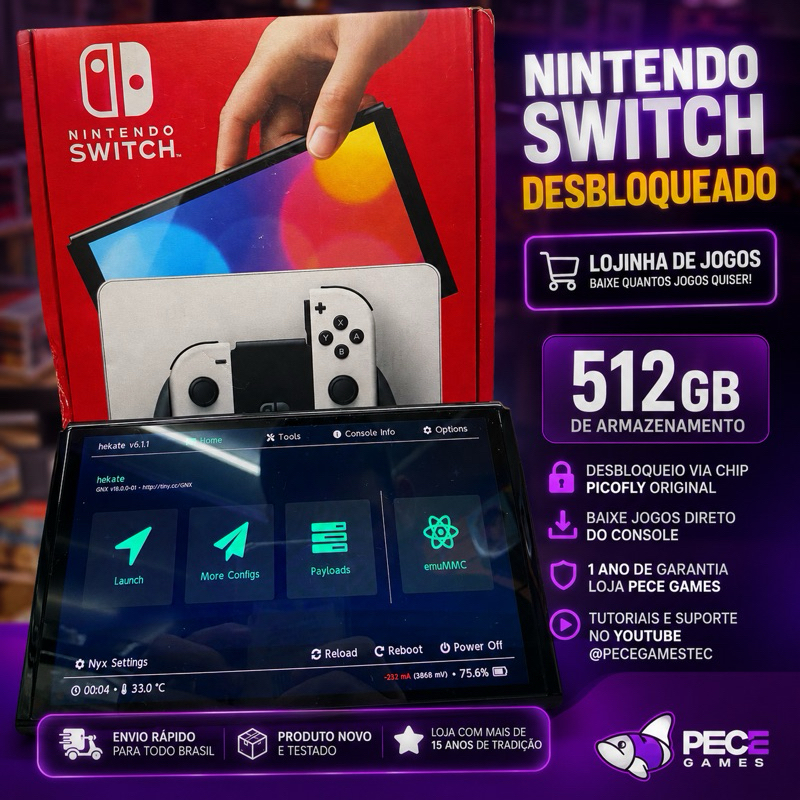 Nintendo Switch Oled com Tinfoil Desbloq. 512gb Novo | Shopee Brasil