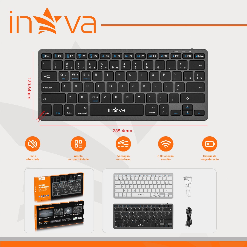 INOVA Teclado Bluetooth Sem Fio | Ultra-Slim Design, Compatível com ...