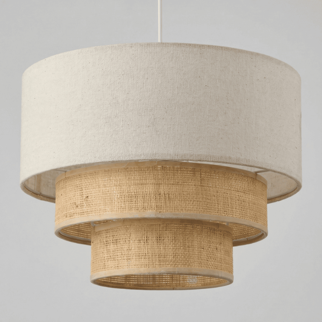 Lustre Pendente Triplo Boho em Palha Natural e Linho - Luminária de ...