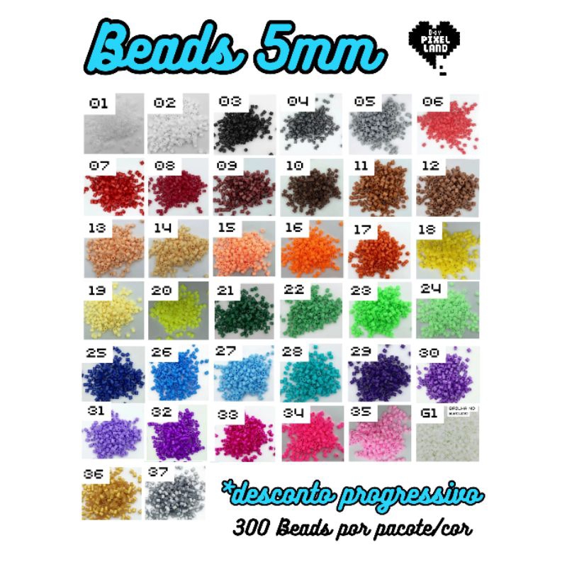 Beads de 5mm - 2 a 5 pacotes avulsos (300 unid. cada) para Pixel Arte ...