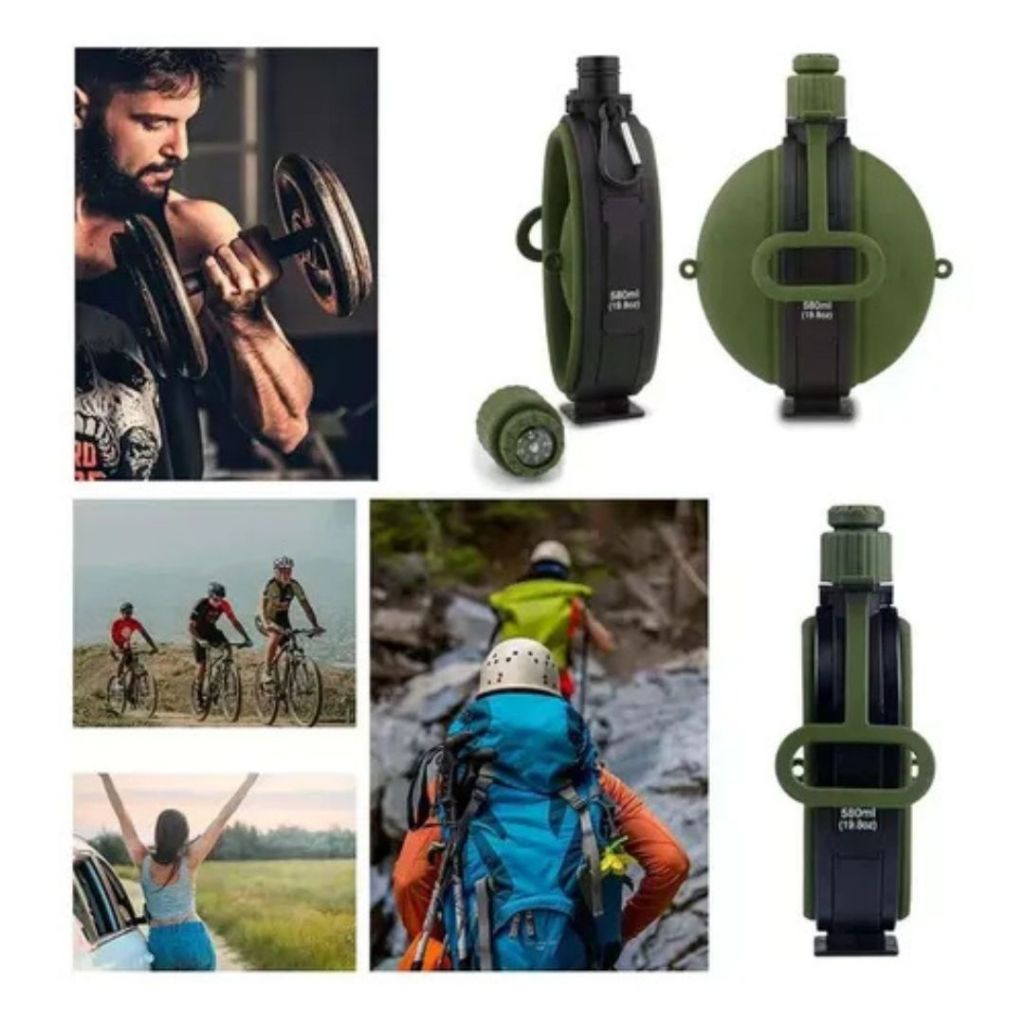 Cantil Garrafa Militar Bússola Dobrável Compacto 580ml | Shopee Brasil