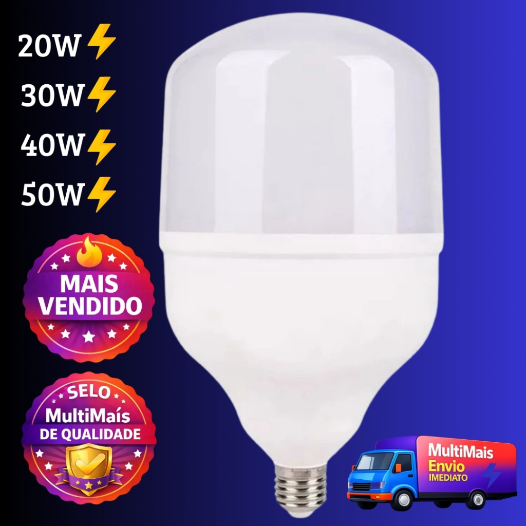 Lampada Led Bulbo 20w, 30w, 40w, 50w E27 Bivolt 6500K Branco Frio ...
