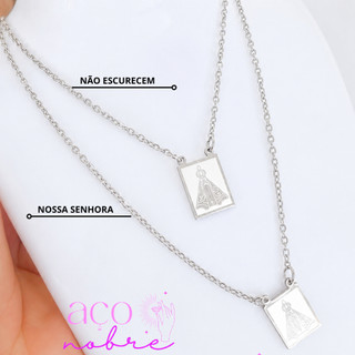 Escapulario Nossa Senhora Aparecida Aço inox 316l Colar Religioso 60 Cm ...