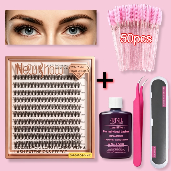 Kit Completo NewShow 200 fios Cílios Extensão 20P/30P/40P D Mix 9-14mm ...